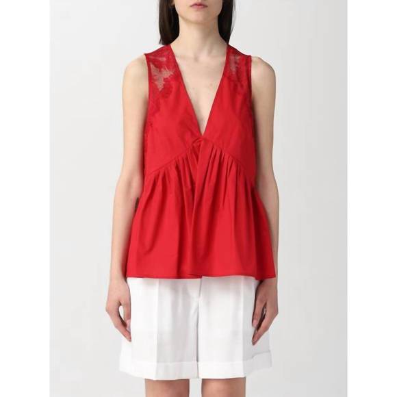 Twin-Set | Tops | New Twinset Lace Poplin Top In Rosso | Poshmark